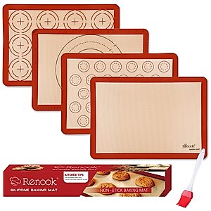 RENOOK silicone baking mats set of 4 half sheets mats +1 oil brush