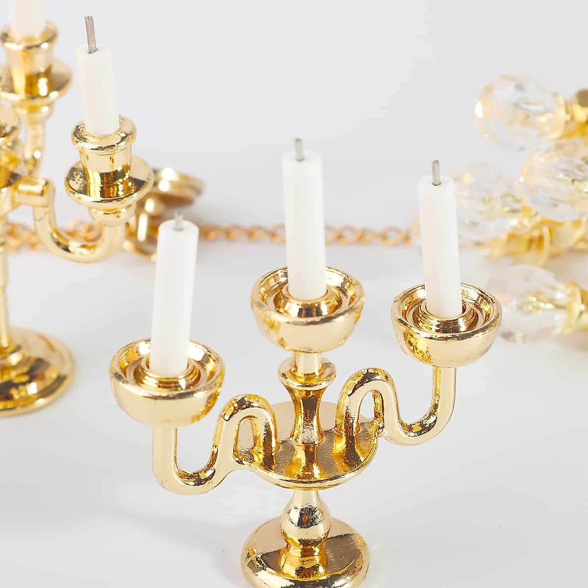 3 Pieces Miniature Lamp Candle 1:12 Hanging Lamp Arm Candles Luxury Chandelier Mini Ceiling Light Lamp Mini House Accessories(Gold)