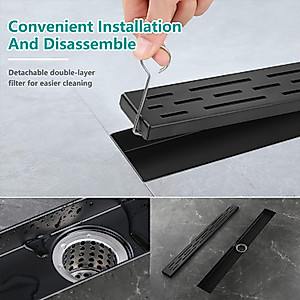 BARONAGE 24 Inch Linear Shower Drain - Rectangular Bathroom Shower Floor Drain with Brickwork Pattern Grate, AISI 304 Included Adjustable Feet Threaded Adapter Hair Strainer Matte Black CUPC Certified