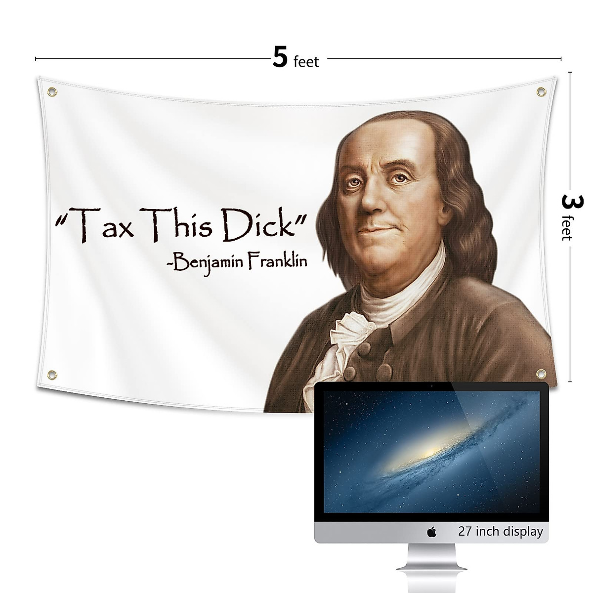 Tax This Dick Flag Benjamin Franklin Quotation 3x5 Feet Banner Funny Poster Durable Man Cave Wall Decor Flags with Brass Grommets for College Dorm Room Decoration,Outdoor,Parties,Home,Bedroom,Indoor