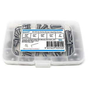 iexcell 50 Pcs 1/4-20 x 3/8", 1/2", 5/8", 3/4", 1" UNC Threads Stainless Steel 304 Hex Socket Button Head Cap Screws Bolts Assortment Kit