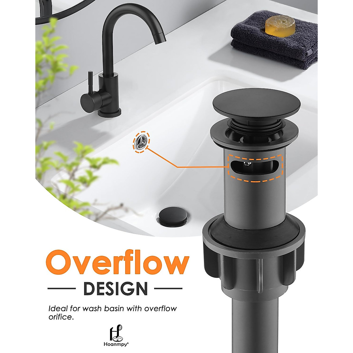 Matte Black ABS Pop Up Sink Drain with Overflow for Bathroom Vessel Sink Lavatory Vanity Bathroom Sink Drains-Easy Installation- Leakage Proofing, Amatte Black