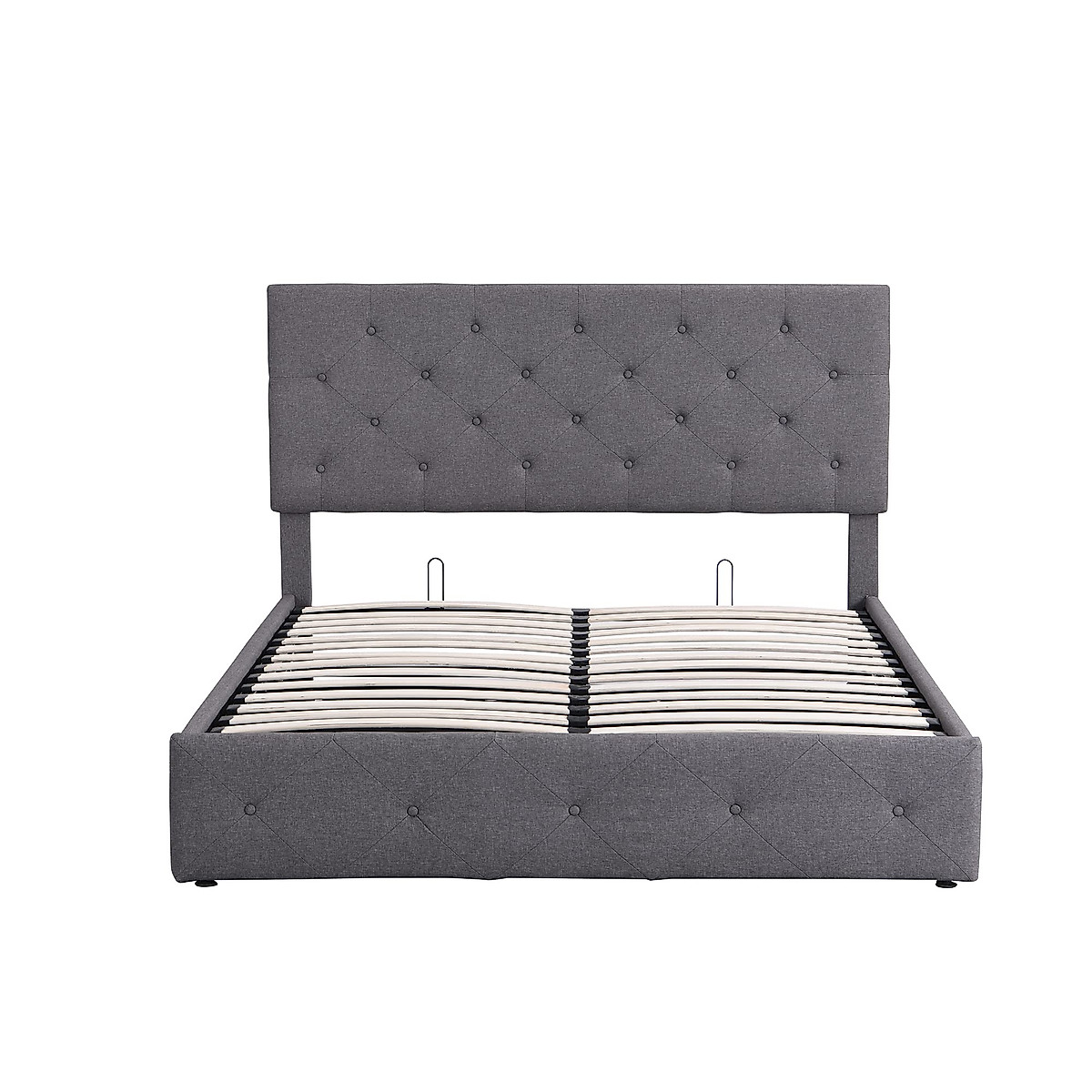 FANYHOME Queen Size Upholstered Platform Bed Frame with Storage, Queen Bed Frame with Gas Lift Up Storage, Wooden Queen Storage Bed with Tufted Headboard and Hydraulic Storage System,Grey