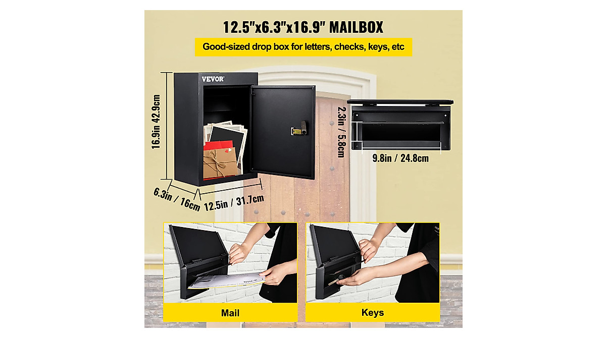 Secure Wall Mount Drop Box with Adjustable Chute - VEVOR Mailbox