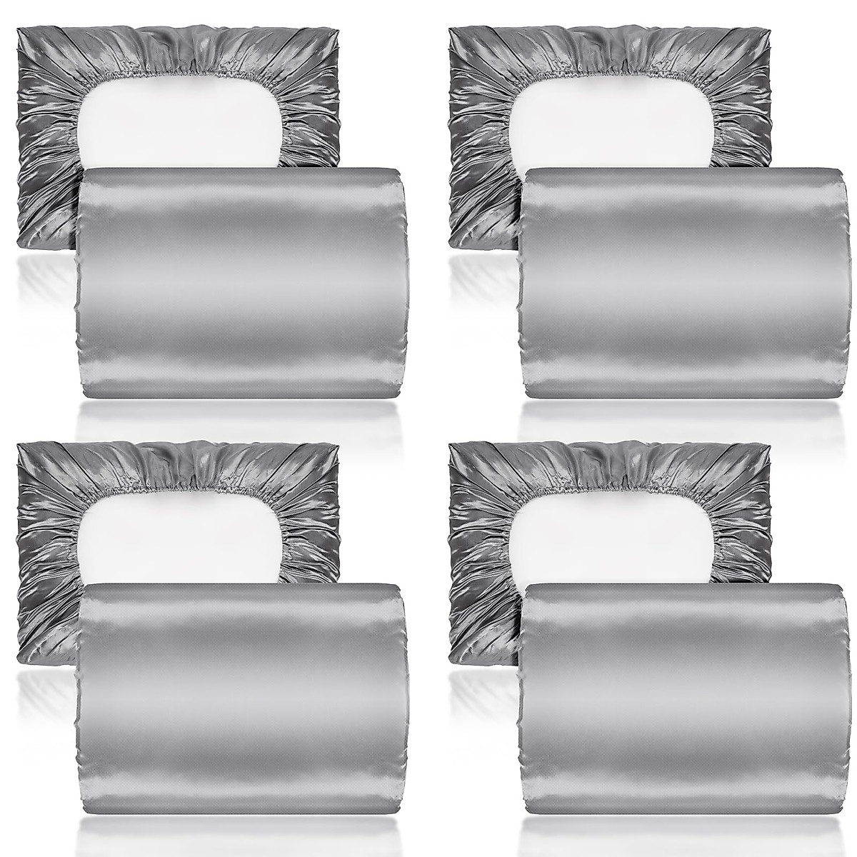 Buryeah 4 Pcs Satin Pillowcase for Hair and Skin with Elastic Band Soft Cooling Satin Pillowcases Queen Size(Dark Gray)