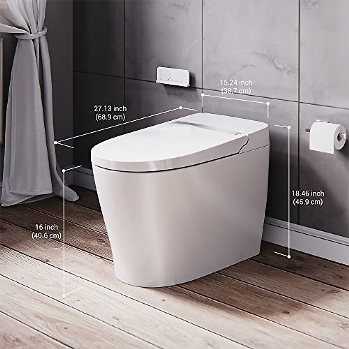 ELLAI Smart Toilet with bidet function, One-piece Toilet with Auto-Flush, Warm Water, Air Drying Function, Heated Seat, LED Nightlight, Includes Remote Control …
