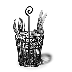 Spectrum Diversified Scroll Caddy Traditional Style Cutlery, Classic Dining Table Décor & Kitchen Organization, Silverware Holder with Handle, L x 5.25, W x 5.25, H x 11, Black