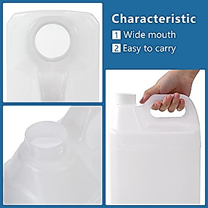 BPFY 2 Pack 1 Gallon Clear Plastic Jugs with Lids, Water Jug Storage Containers with Ergonomic Handle, HDPE Containers for Water, Sauces, Beverage, Soaps, Liquids, Cleaning Solutions
