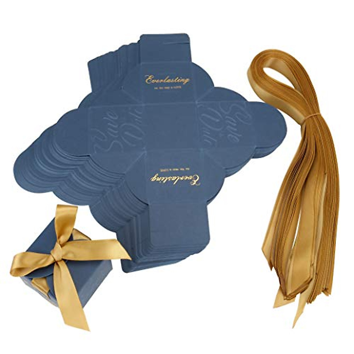 Yoption 50pcs Wedding Party Favor Boxes, Navy Blue Wedding Birthday Candy Boxes, Chocolate Treat Gift Boxes with Ribbon for Wedding Bridal Baby Shower Birthday Party Decoration, 2.5X2.5 X2.5 inches