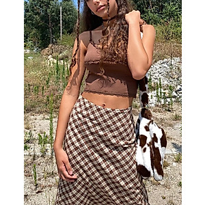 YIUOR Faux Fur Crossbody Bag Cow Print Women Plush Fluffy Furry Shoulder Tote Bag with Zipper Closure (Brown)