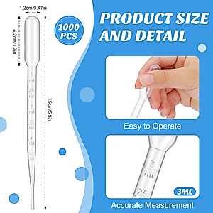 1000 Pcs Plastic Transfer Pipettes Disposable Graduated Pipettes for Scientific Experiment, Essential Oils, Make up Tool (3 ml)