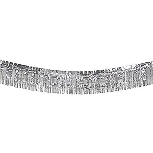 Blukey 10 Feet Long Roll Silver Foil Fringe Garland - Pack of 1 | Shiny Metallic Tassle Banner | Ideal for Parade Floats, Bridal Shower, Wedding, Birthday | Wall Hanging Fringe Garland Banner