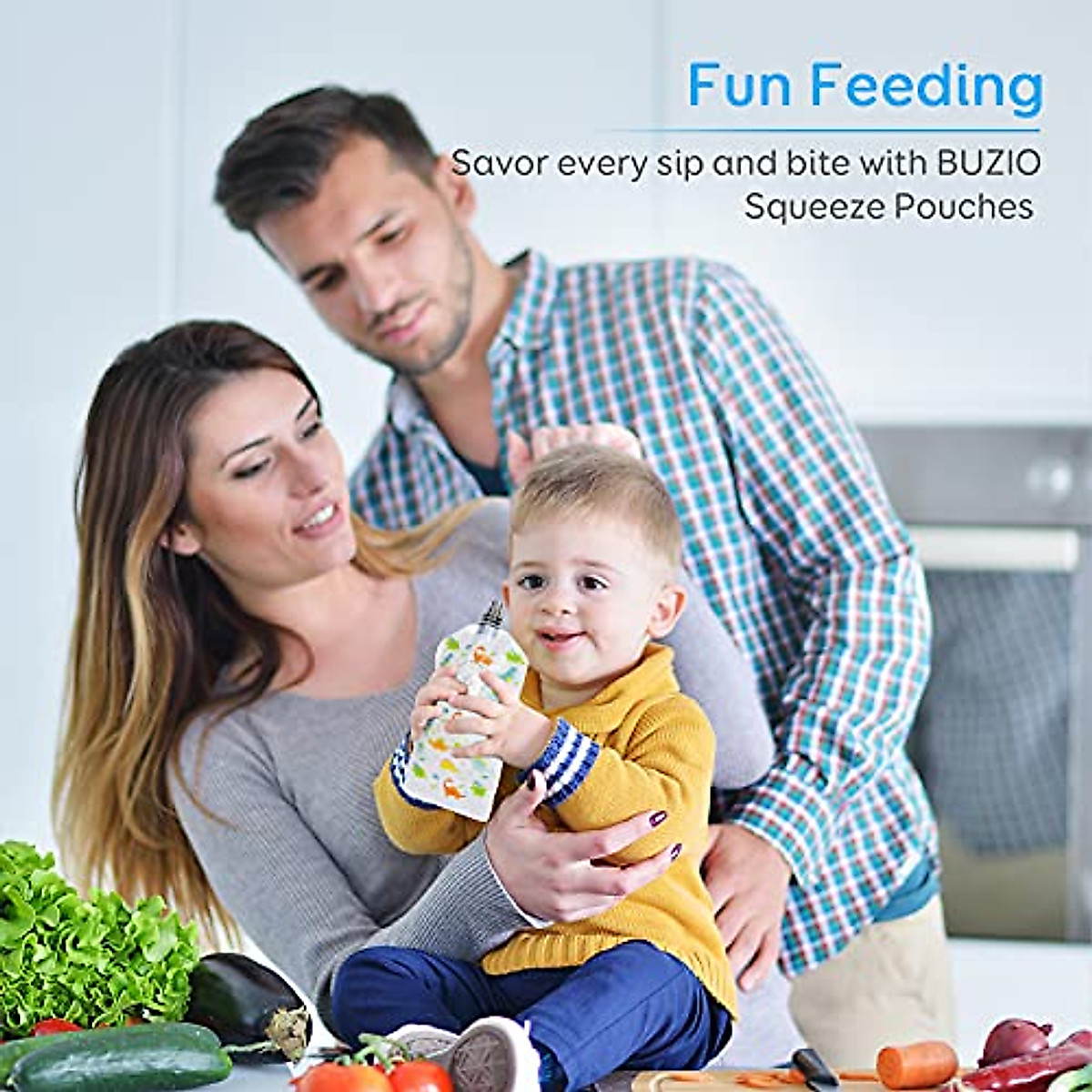 BUZIO Reusable Food Pouches, 12 Packs 5oz Toddlers Food Storage Pouch, Double Zipper Squeeze Pouches Freezer Safe for Kids DIY Homemade Organic Puree