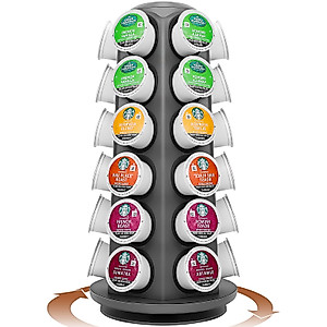 K Cup Holder Carousel-Coffee Pod Holder Organizer Compatible with 36 K-Cups Pods, for Home Kitchen Office Countertop or Coffee Station, Spins 360-Degrees, Detachable, Matte Gray