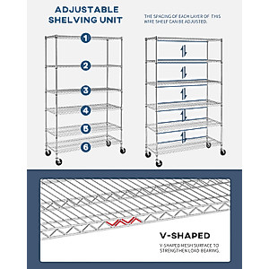 BestMassage with Wheels 6 Adjustable Heavy Duty Metal Shelves Storage Unit Shelf,6000 LBS 18x48x76, Chrome