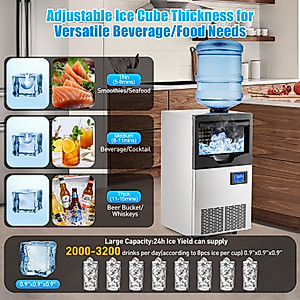 GarveeTech 140LBS/24H Commercial Ice Maker Machine, with 2 Water Inlets, Freestanding Ice Machine with 22 lbs Storage Bin, Ice Scoop & Water Filter for Home Office Restaurant Bar Cafe
