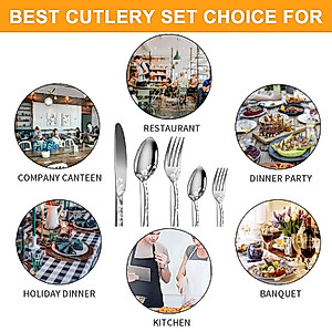 Vilihkc 20 piece Unique Pattern Design Silverware Set, Stainless Steel Flatware Set Service for 4, silver Cutlery Set, Mirror Polished Utensil Set for Kitchen, Dishwasher Safe