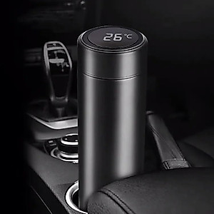 BestJenara Insulated Water Bottle with LED Display Coffee Vacuum Thermos Bottle Keep Drinks Hot or Cold for Travel School Office (Black, 17 fl oz)