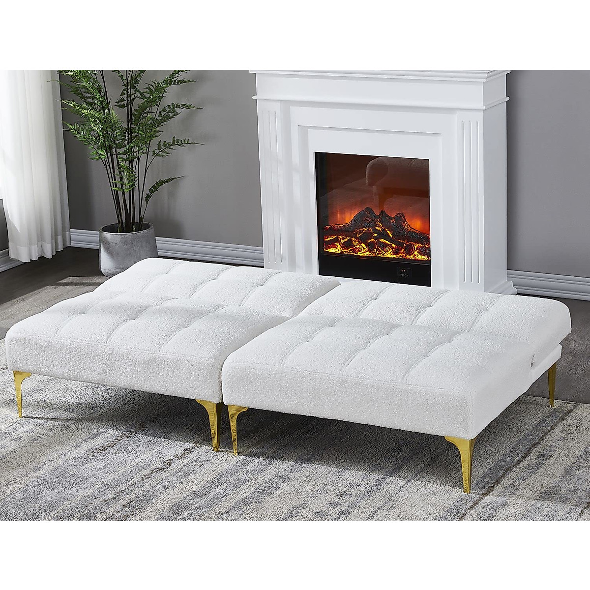 LKTART Convertible Sofa Bed futon with Gold Metal Legs for Living Room Office.White