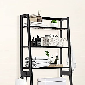 MallKing Over The Toilet Storage, Wooden 3-Tier Over-The-Toilet Rack Bathroom Space Saver Organizer, Freestanding Above Toilet with Toilet Paper Holder and Hooks (Black)