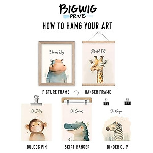 BigWig Prints Safari Nursery Decor - Baby Animal Wall Art, Jungle Nursery Posters, Safari Room Decorations for Boys, Inspirational Animal Art for Baby Rooms - Unframed Set of 6 (8x10)