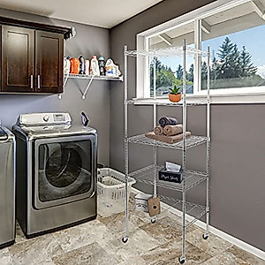 Mount-It! 5 Tier Wire Shelving with Wheels | - Rolling Garage Shelves, Closet Metal Racks with Shelves and Shelving or Utility Shelf for Laundry Room | Adjustable Shelf Height | No Tools Required