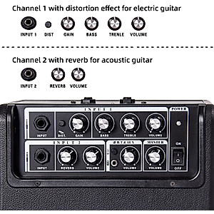 Acoustic/Electric Guitar Amplifier, 15 Watt Portable Bluetooth Amp for Guitar Acoustic/Electric with Reverb Effect, 2 Band EQ,Black