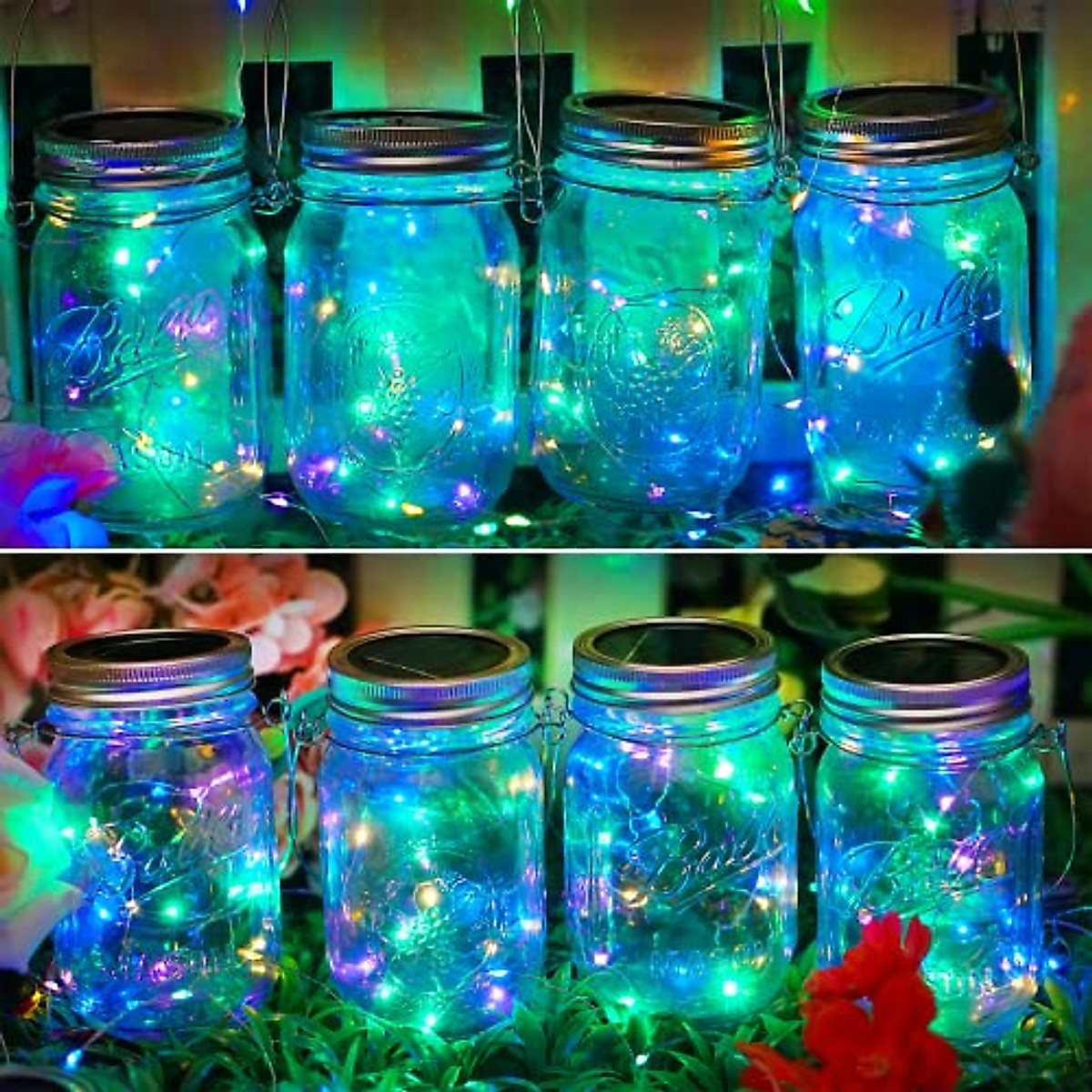 SunKite Solar Mason Jar Lights, 8 Pack 15 LED Waterproof Fairy Firefly Jar Lids String Lights with Hangers(NO Jars), Patio Yard Garden Wedding Easter Decoration - Multicolor