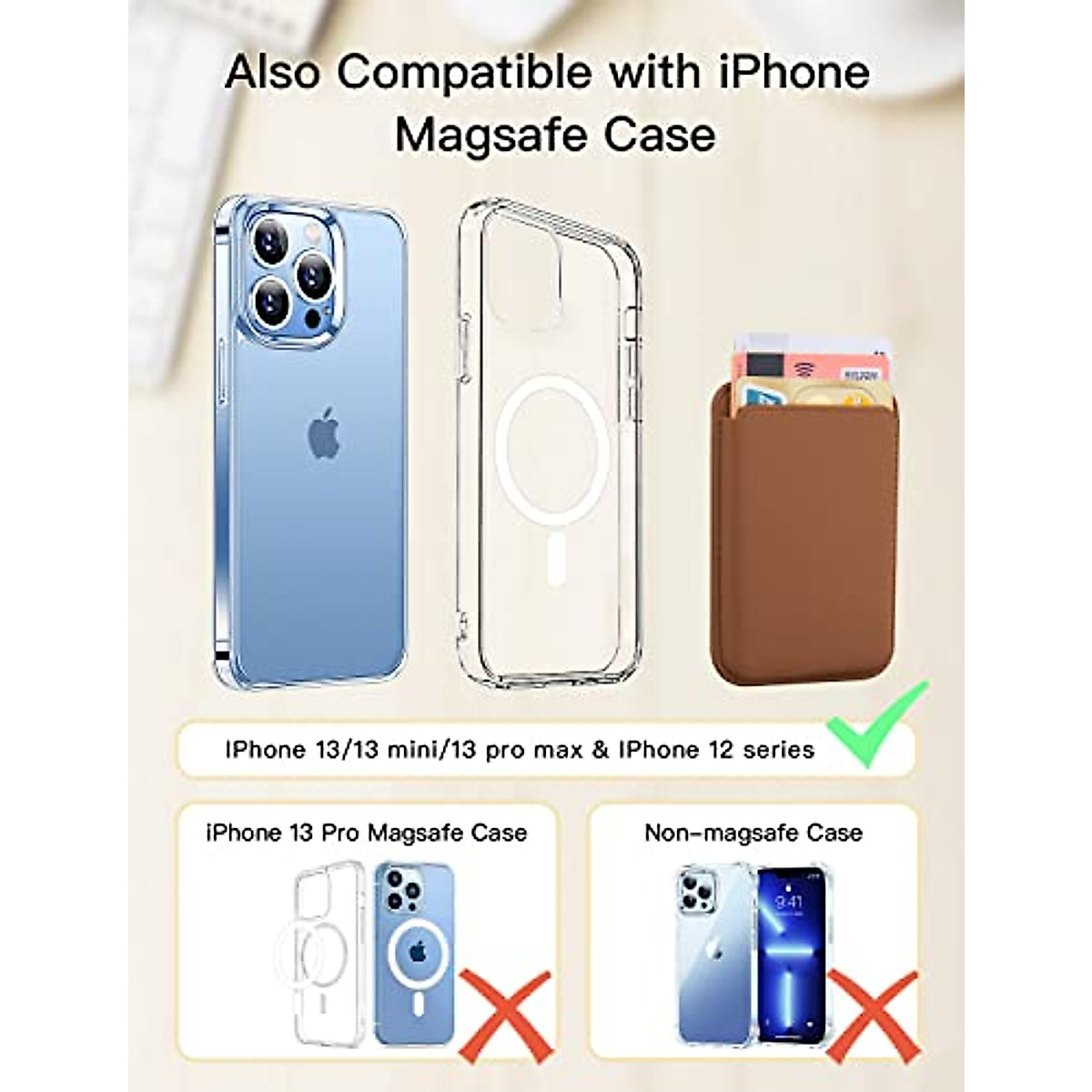 SONVICTY LIFE Magnetic Wallet for Apple MagSafe, Leather Mag Safe Wallet for Back of iPhone 13/13 Pro/Max and 12 Series, Magnetic Card Wallet Holder Compatible with Magsafe case, Brown