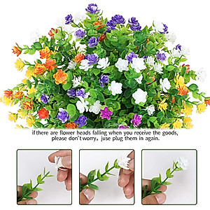 Flojery 6Pcs Artificial Flowers UV Resistant Fake Flower Greenery Eucalyptus Plants with Flower for Porch Window Box Home Garden Decor (White)