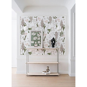 Floral Peel and Stick Wallpaper Modern Leaf Contact Paper Removable Wallpaper Decorative Self Adhesive Wallpaper Wall Paper 17.3" x 393.7"