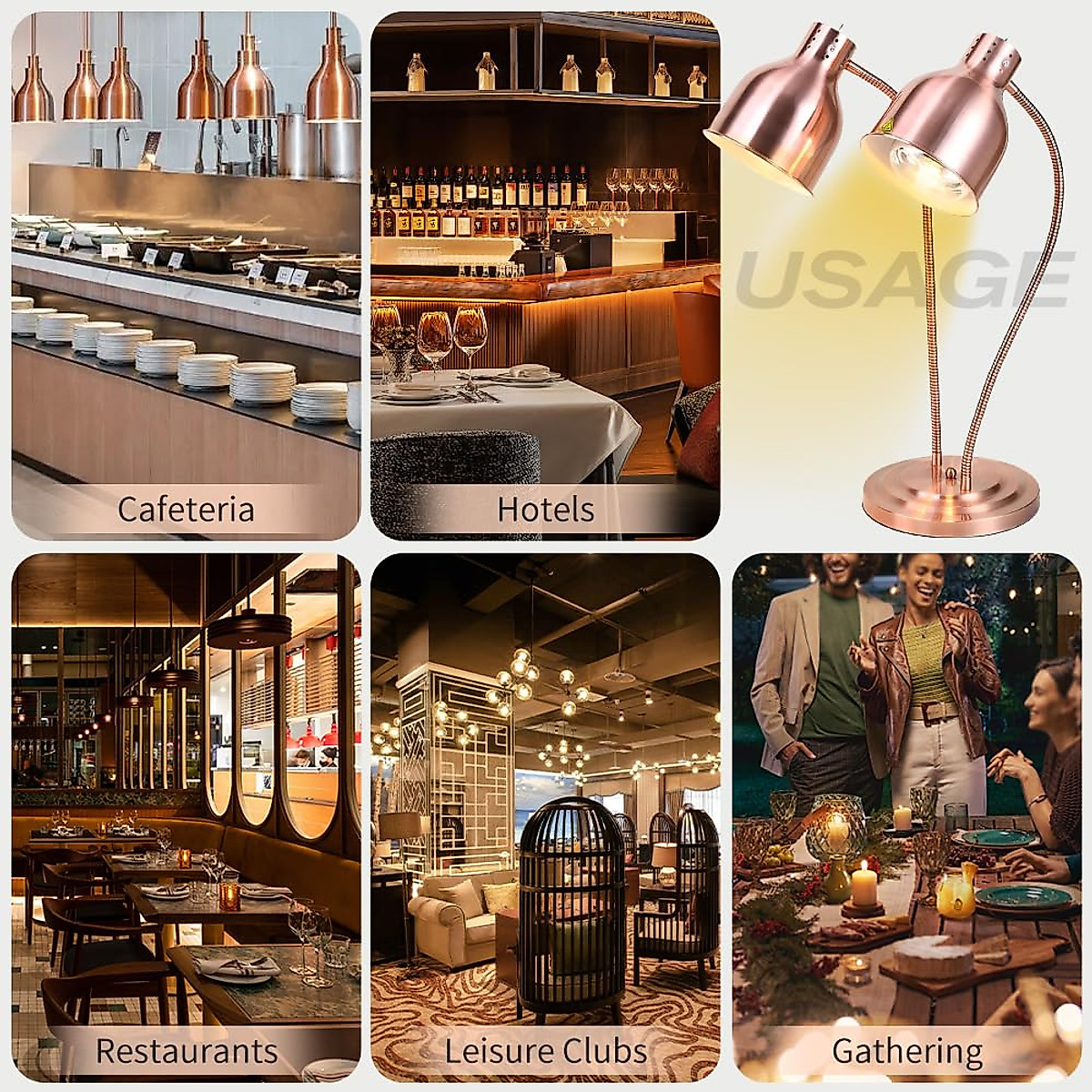 DUEBEL Dual Head Heat Lamp for Food, 360° Adjustable Pretzel Warmer, Commercial Food Warmer for Buffet, Catering, Restaurant, Parties, Holidays and Entertaining, Concession Stand Supplies