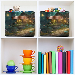 WELLDAY 2PCS Storage Basket Fairy Fantasy Forest Large Foldable Storage Bin Cube Collapsible Organizer