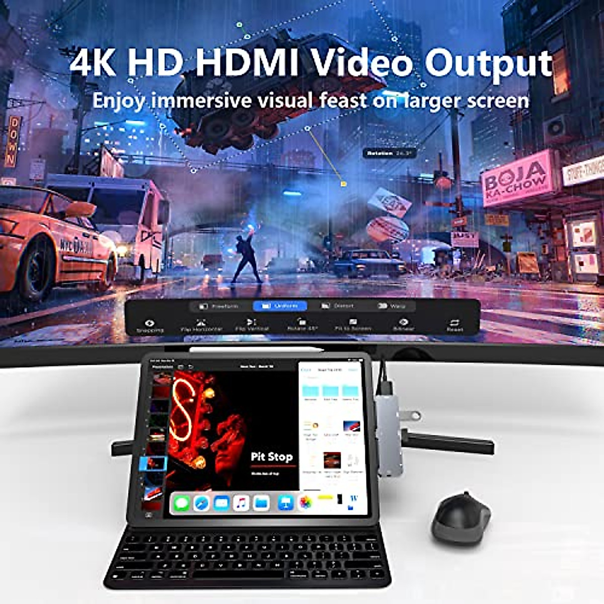 USB C HUB for iPad Pro, Adapter for iPad Air, iPad Pro Hub Docking Station with 4K HDMI,3.5mm Headphone Jack,2 USB3.0 Ports,USB C PD Charging&Data, for iPad Mini M4 M2 11 12.9 13 inch Accessories