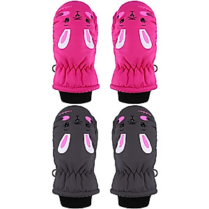 SATINIOR 2 Pairs kids waterproof mittens Girls Winter Snow mittens Warm Snow Gloves for Winter Outdoor Activities(3-5 Year,Classic Style)