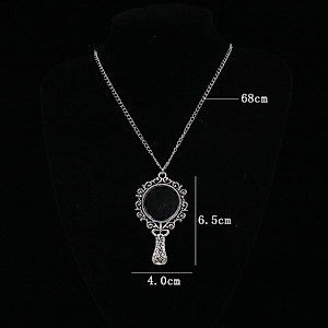 WLLAY Vintage Ancient Mirror Pendant Necklace For Women Jewelry Gift (A:antique silver)