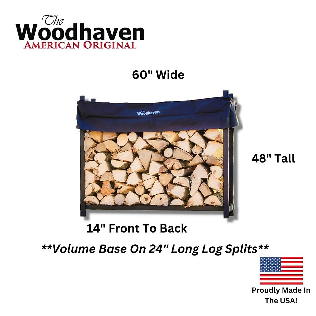 Woodhaven 5 Foot Black - Made in the USA - 1/4 Cord Plus Firewood Storage Log Rack With Seasoning Cover Combo Set - Indoor Outdoor - Metal Firewood Rack - Heavy Duty