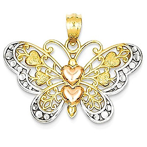 IceCarats 14K Two Tone Gold White Butterfly Wings Necklace Charm Pendant Only