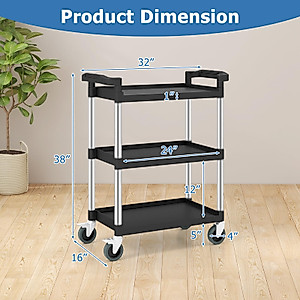 Toolsempire 3 Tier Rolling Utility Cart, Utility Cart with Lockable Wheels, Heavy Duty Tool Trolley Metal Utility Cart Service Cart for Kitchen, Office, Restaurant, Home