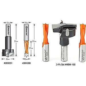 Amana Tool - HBM-102 3-Pc Hinge Boring 57 Long x 10mm Shank Carbide Tipped Bit Set