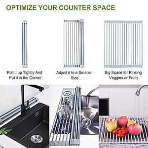 VIPointStar Roll Up Dish Drying Rack Over Sink, 17 X 13IN, Sink Rack Cover, Food Grade & BPA Free Silicone Over Sink Foldable Dish Rack, Dish Drying Rack for RV Sink Cover/Kitchen, Easy Clean