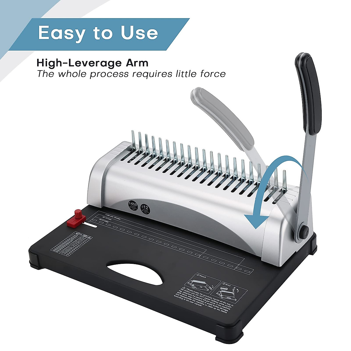 MYFULLY Comb Binding Machine, 21-Holes, 450 Sheets, Paper Punch Binder with Starter Kit 100 PCS PVC Comb Bindings Perfect for Letter Size, A4, A5 or Smaller Sizes Office Documents