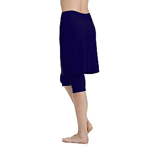 MAXE Women Swim Skirt with Legging Sun Protective UPF 50+ Swimming Tight Attached Skort Capris Navy Small