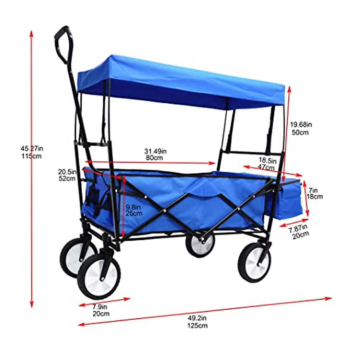 Wagon Cart with Wheels Foldable,Utility Garden Cart with Canopy,Outdoor Utility Wagon with Heavy-Duty Steel Frame,Collapsible Wagon,Red+Beige Trolley Cart Carry up to 150 Pounds (Blue)