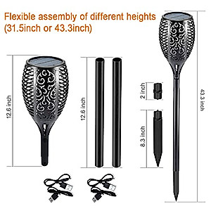 arzerlize Christmas Solar Flame Torch Lights Outdoor 99 LEDs, 43" Larger Solar Lights USB & Solar Flame Torches Lamp Waterproof Flaming Garden Decorations Outdoor Yard Landscape Auto on/Off Purple 4P