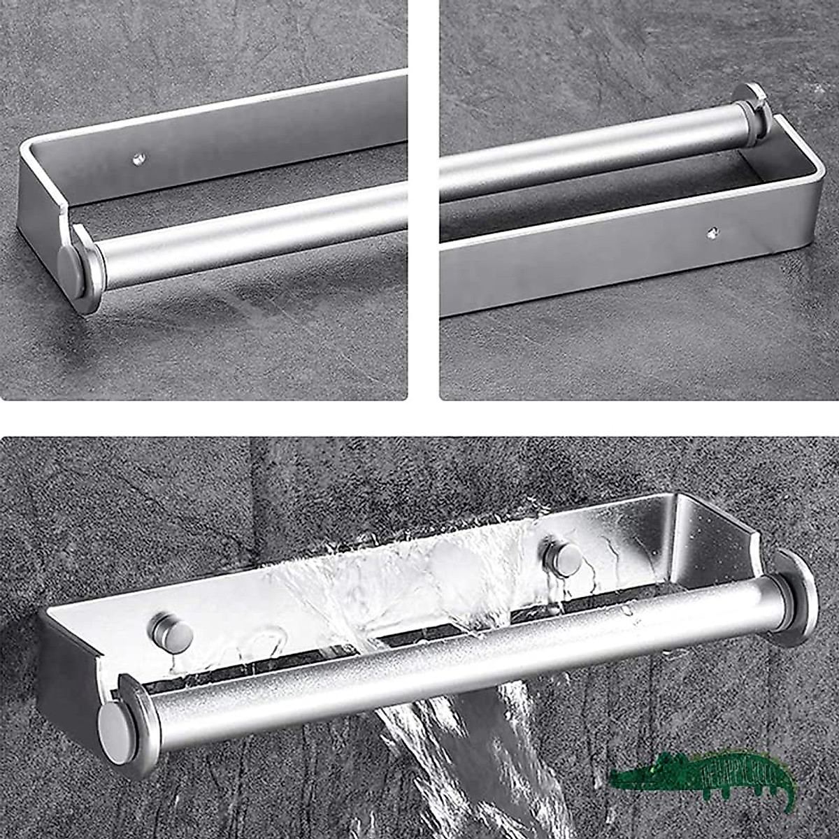 THE HAPPY CROCO I Paper Towel Holder, Three Mount Options: Adhesive and Screw. Can be Mounted on The Wall or Under The Cabinet. Comfortable Hanging roll Paper Holder. (Silver)