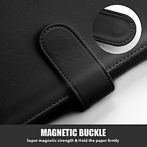 Sooez A5 Notebook Photocard Binder, 6 Budget Binder Ring Planner, Stylish Loose Leaf Personal Organizer Binder Cover with Magnetic Buckle, PU Leather Binder Women with Macaron Colors (Black)