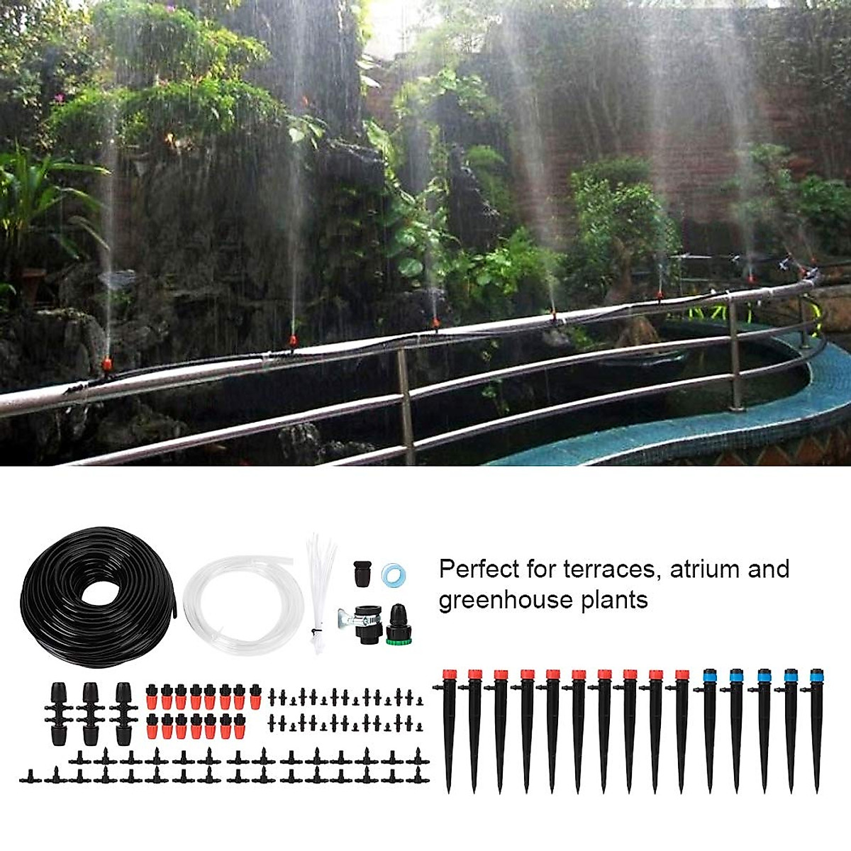 Oumefar 40m Drip Irrigation System Automatic Irrigation Plastic Watering System 4/7 Hose Set Drip Irrigation System Kit Sprinkler System for Garden Watering
