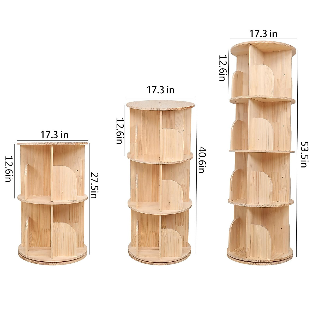 FDHUIJIA Rotating Bookshelf 360 Display Floor Standing Bookcase Storage Rack for Kids&Adults Solid Wood Book Shelf (2tier)