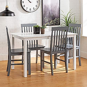 Walker Edison 4 Person Modern Farmhouse Wood Small Dining Table Dining Room Kitchen Table Set 4 Chairs Set, 48 Inch, White and Grey